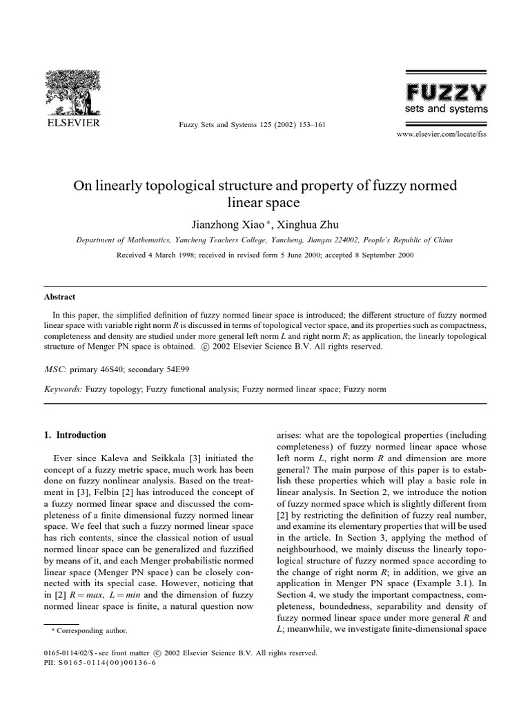 Fuzzy Normed Linear Space Properties | PDF | Norm (Mathematics) | Geometry