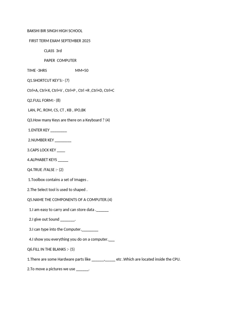 Bakshi Bir Sing-Wps Office Class 3rd Comp | PDF