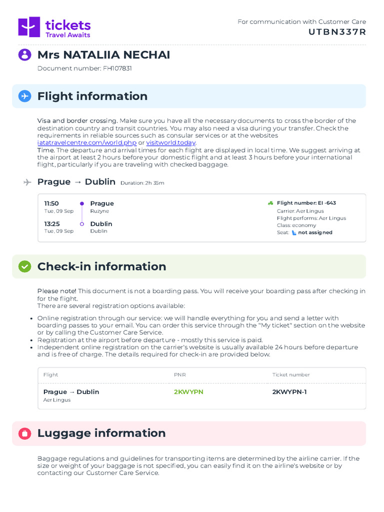 Flight Details and Customer Care Info | PDF | Aviation | Transport