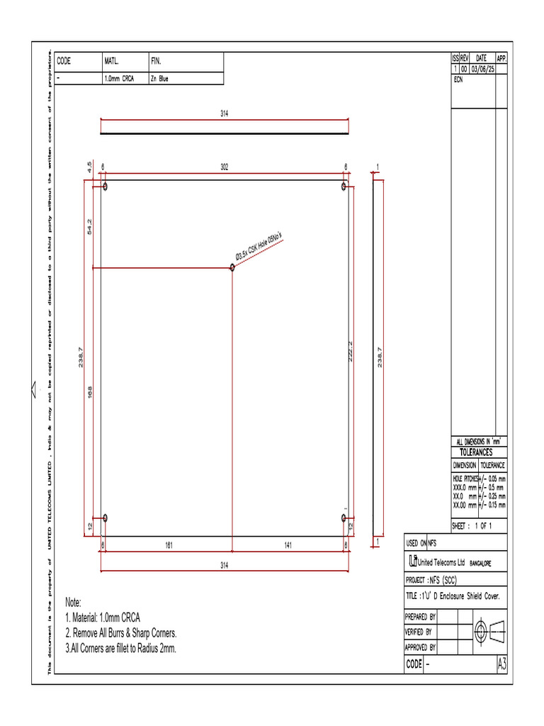 1'U' D Enclosure Shield Plate-Model Withou Hemming | PDF