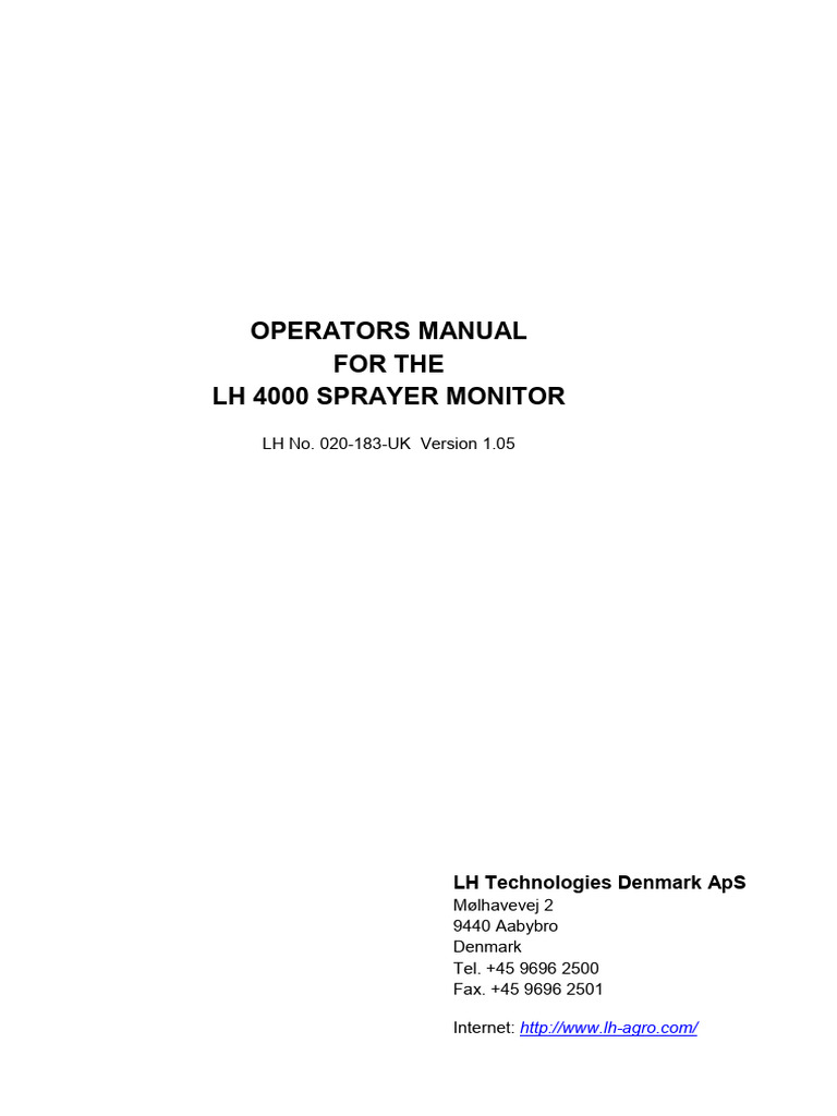 LH 4000 Sprayer Monitor Manual | PDF | Calibration | Flow Measurement