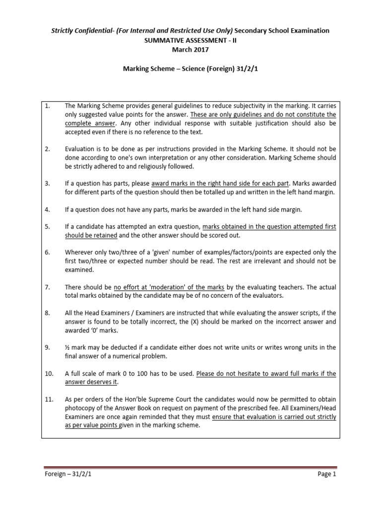 Science Marking Scheme for Class X | PDF | Flowers | Ion