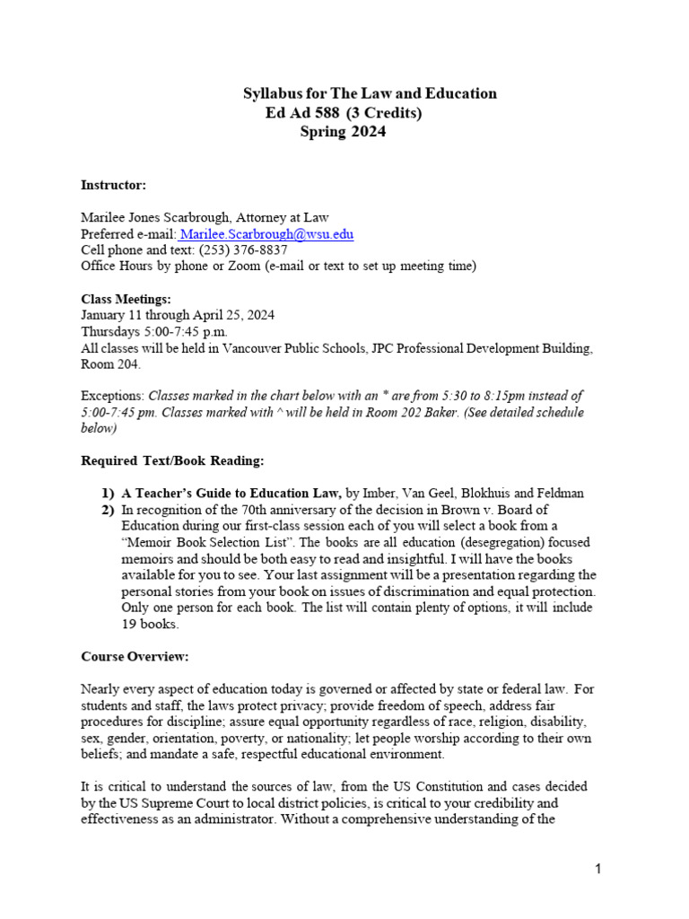 Law and Education Syllabus Spring 2024 | PDF | Individualized Education ...