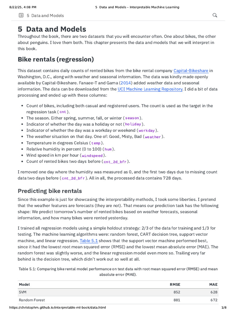 Interpretable ML: Bike & Penguin Datasets | PDF | Regression Analysis ...