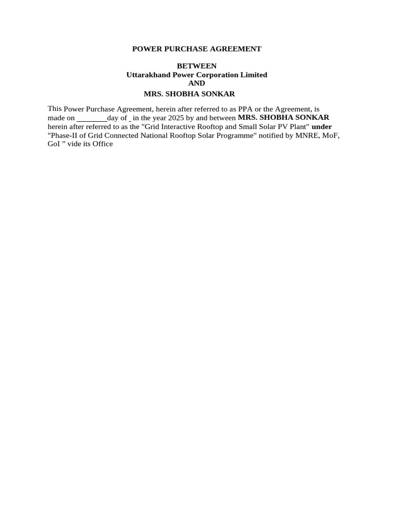 Power Purchase Agreement | PDF | Solar Power | Photovoltaics