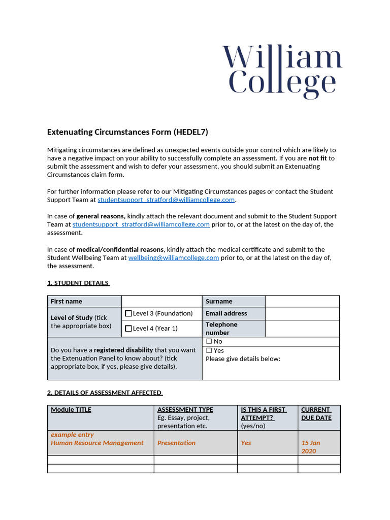 Extenuating Circumstances Application Form | PDF | Evidence