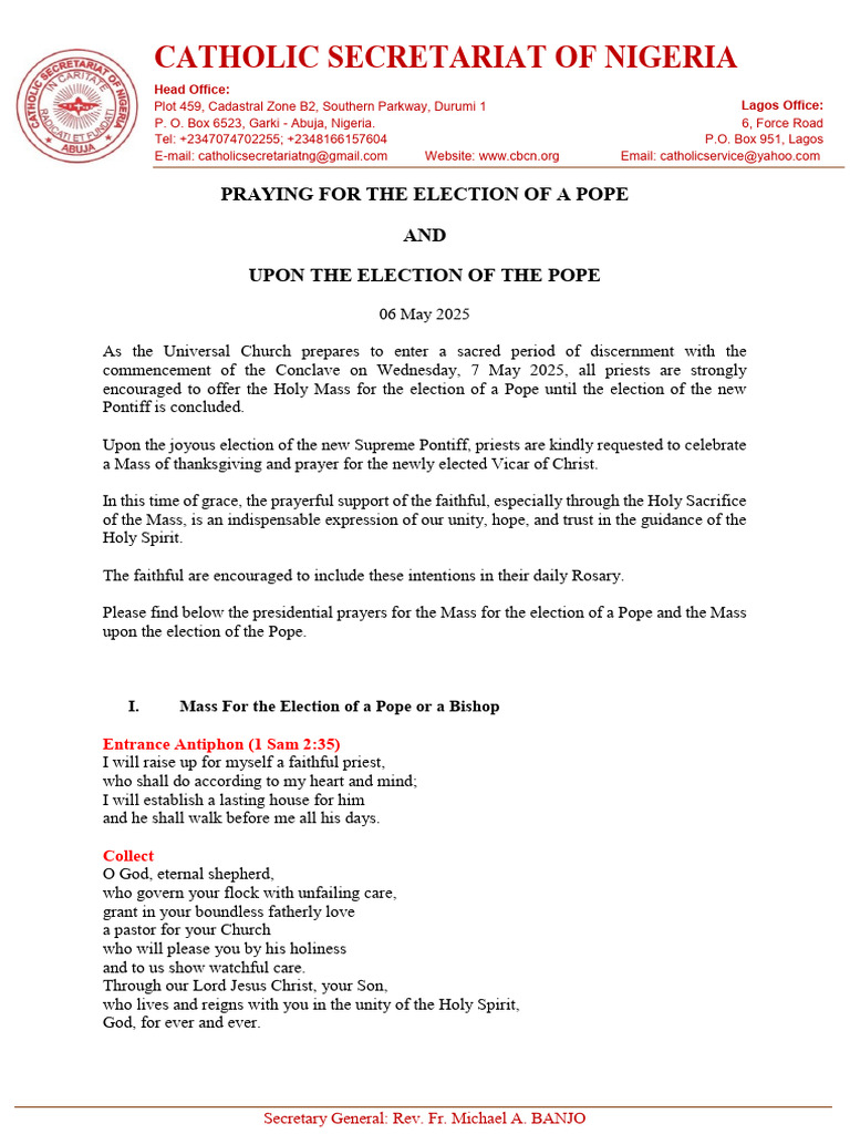 Praying For The Election of A Pope | PDF | Jesus | Eucharist