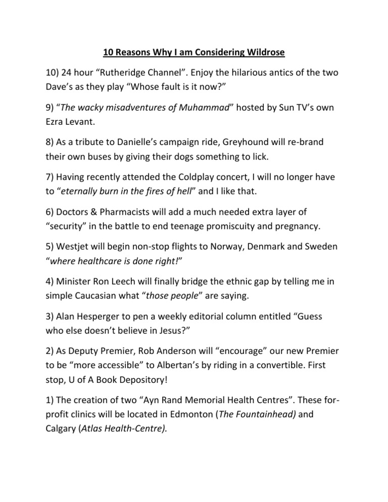 10 Reasons to Consider Wildrose Party | PDF | Young Adult