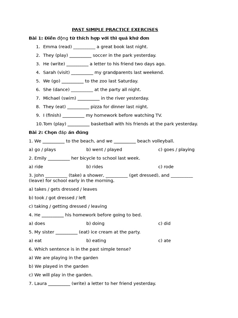 Past Simple Practice Exercises | PDF