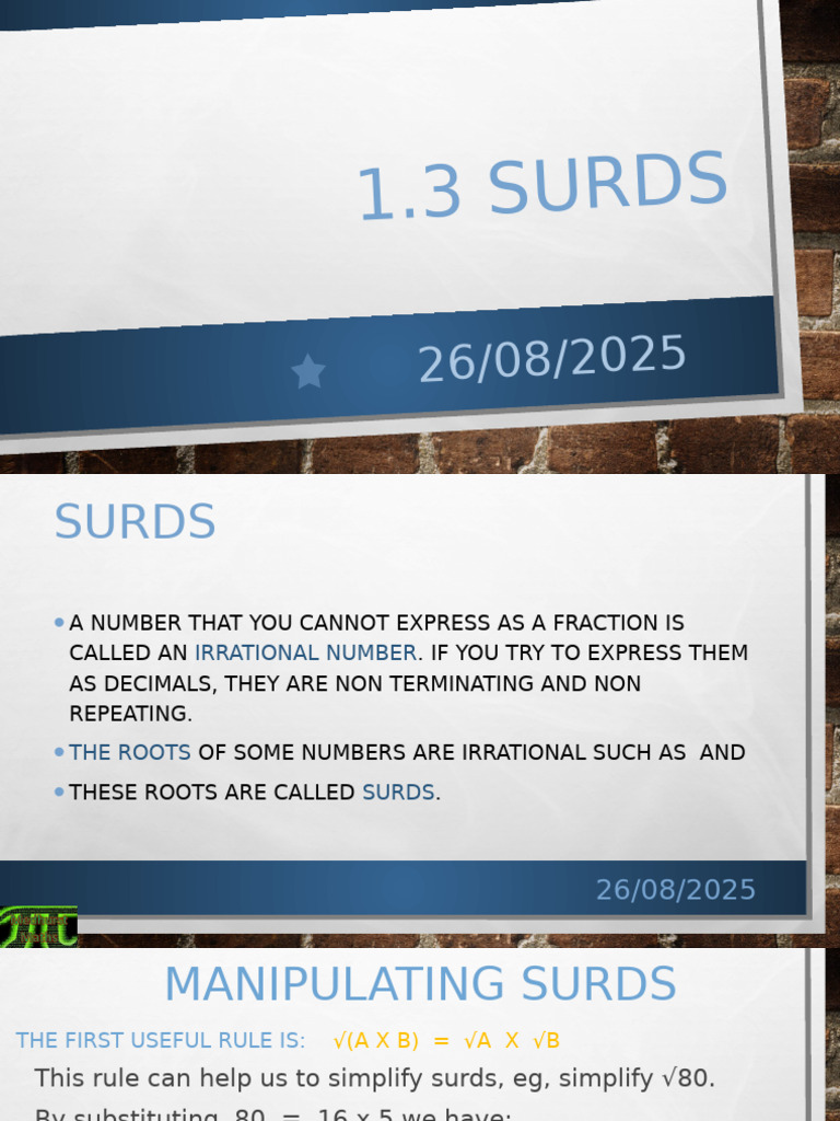 Chapter 1.3 Surds | PDF