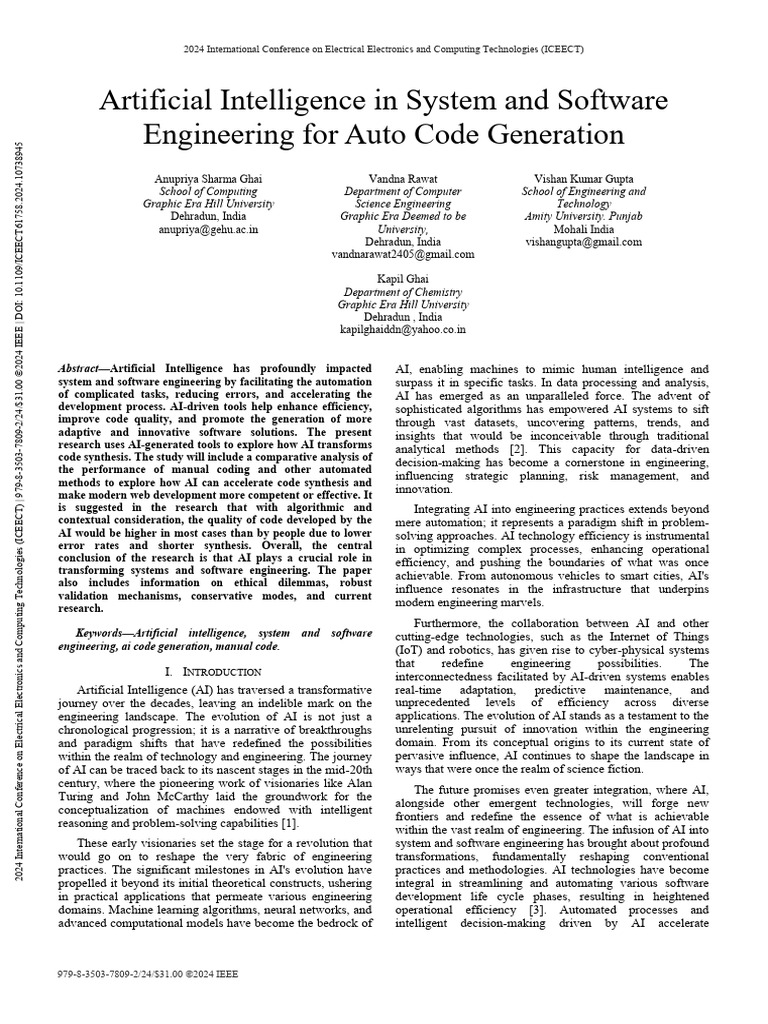Artificial Intelligence in System and Software Engineering For Auto ...