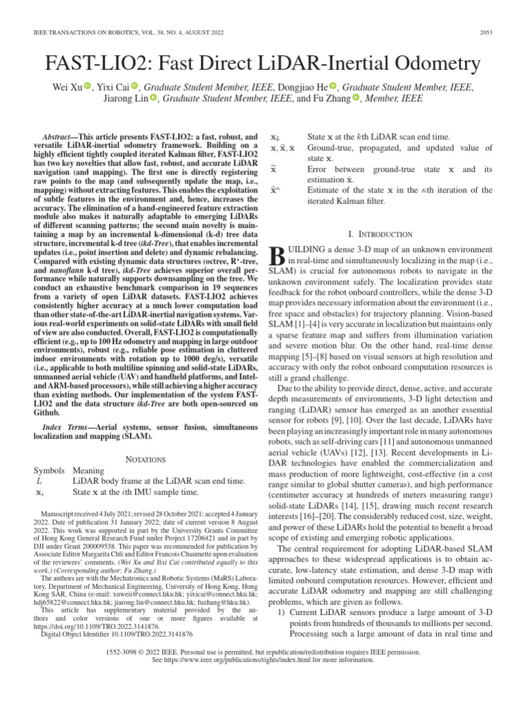 FAST-LIO2 Fast Direct LiDAR-Inertial Odometry | PDF | Lidar | Kalman Filter