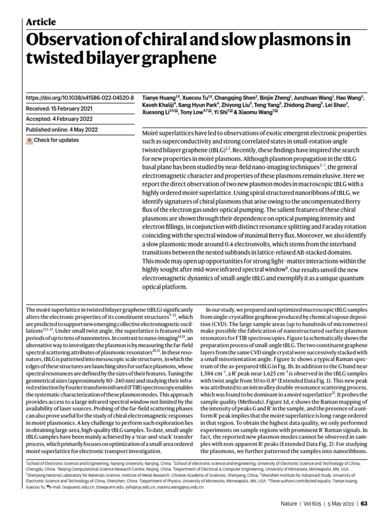 Huang 等。 - 2022 - Observation of Chiral and Slow Plasmons in Twisted ...