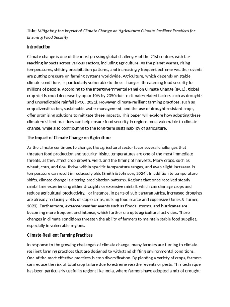 Research Rough Paper Draft | PDF | Agriculture | Climate Resilience