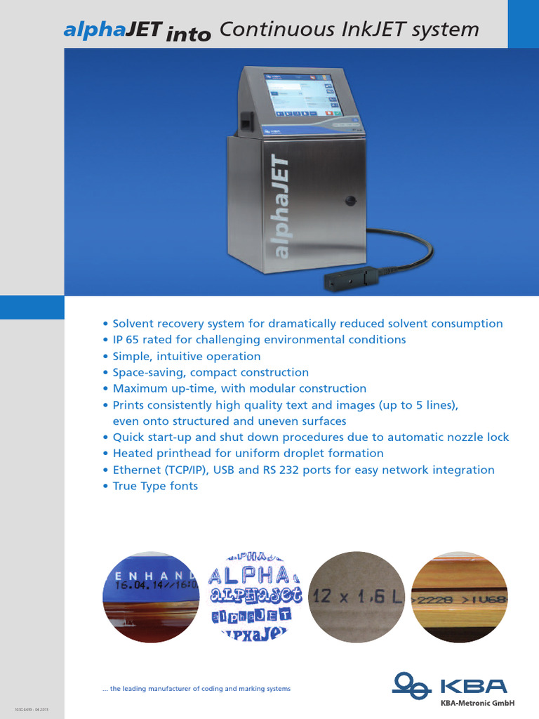 alphaJET Continuous InkJET System Overview | PDF | Printer (Computing ...