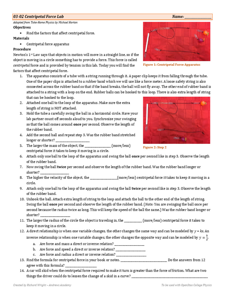 Centripetal Force Experiment Guide | PDF | Force | Classical Mechanics