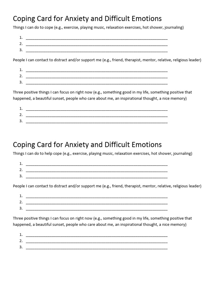 Coping Card Anxiety Emotions | PDF | Anxiety | Relaxation (Psychology)