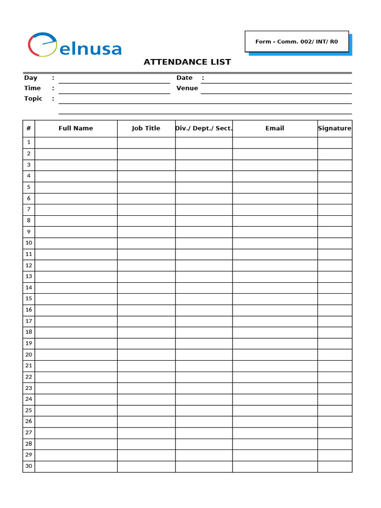 Attendance List Form Template | PDF