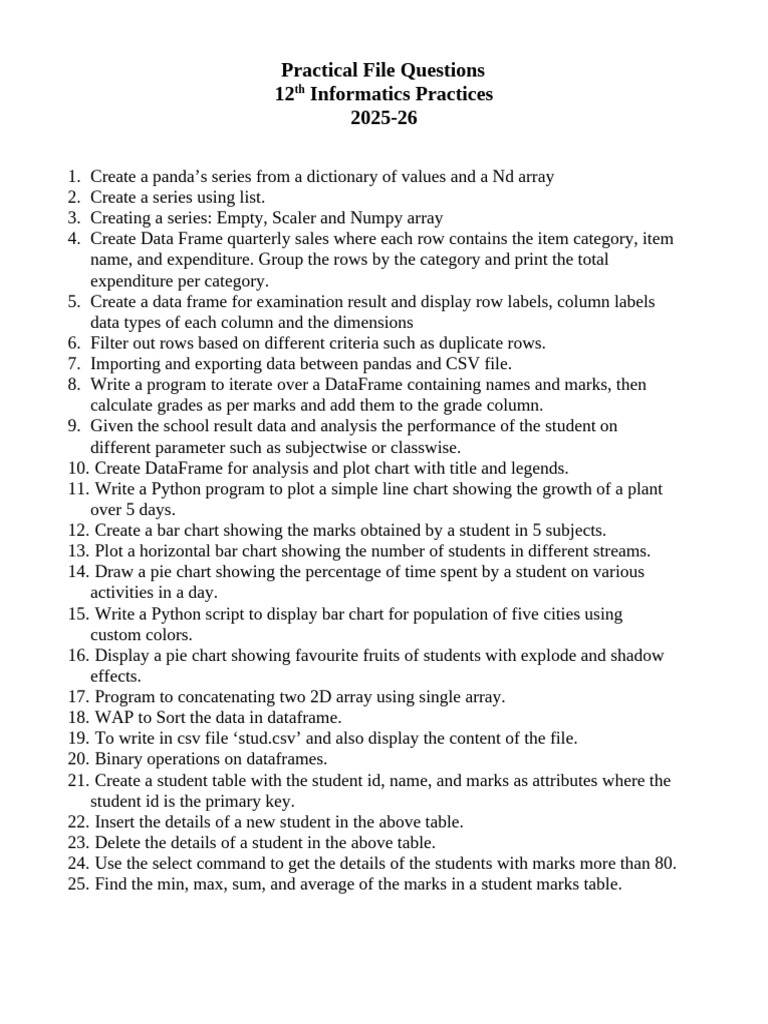 Class 12 IP Practical File 2025-26 | PDF | Data Management | Computer ...