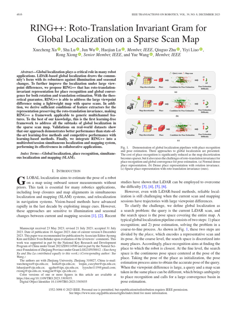 RING - Roto-Translation Invariant Gram For Global Localization On A Sparse Scan Map | PDF