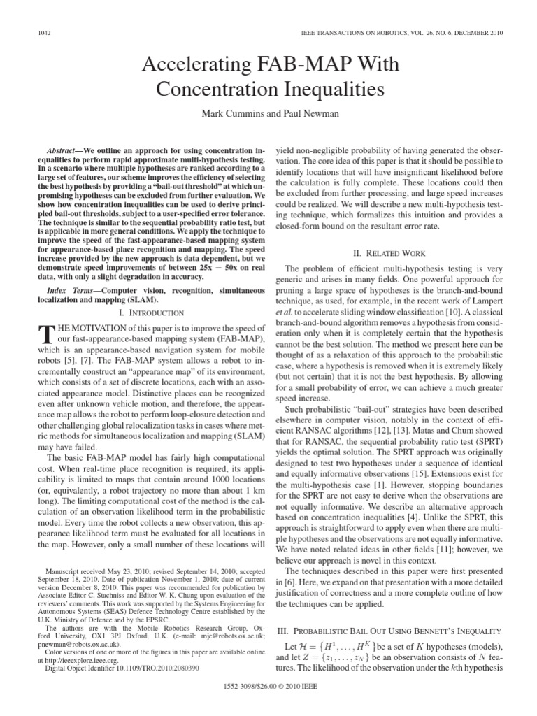 Accelerating FAB-MAP With Concentration Inequalities | PDF | Applied ...