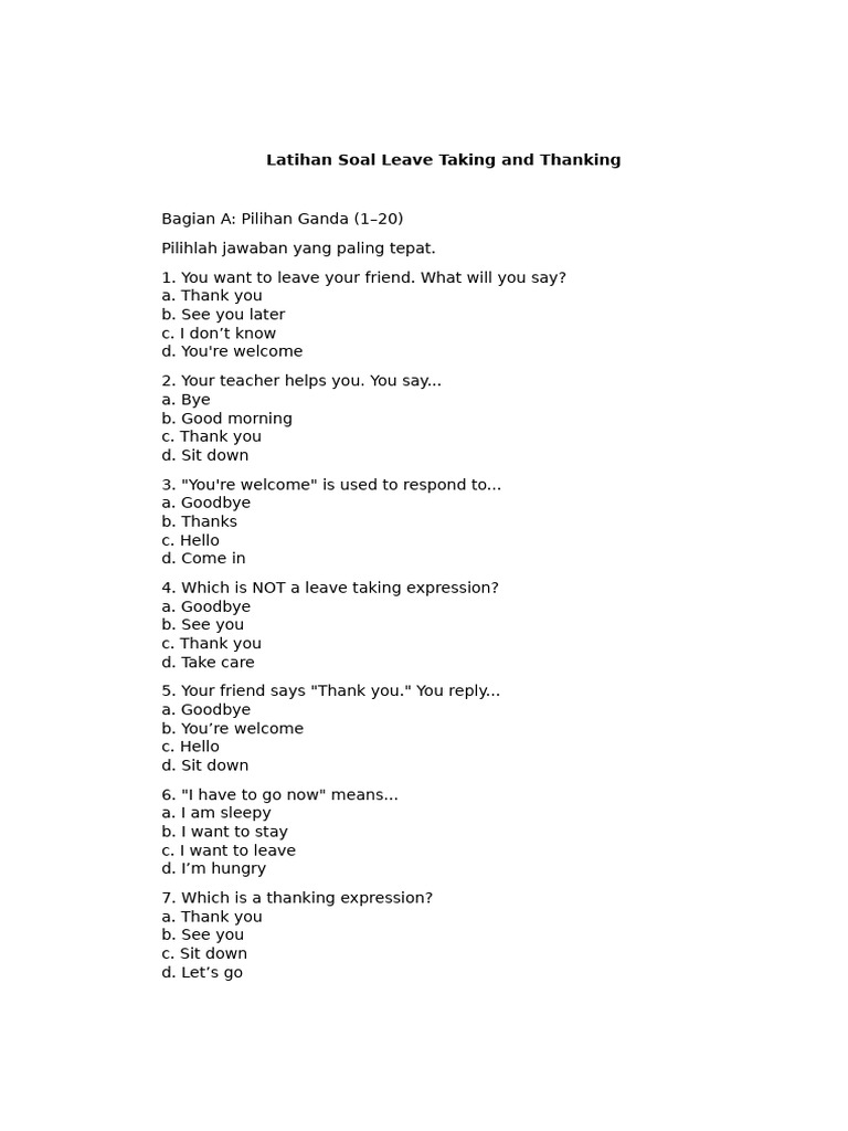 Leave Taking and Thanking Exercises | PDF | Chess Theory | Chess