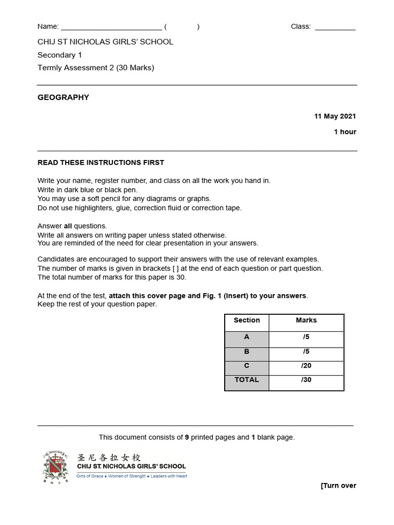 2021 Sec 1 OP Geog TA2 QNS Adapted for 2025 Practice | PDF | River | Agriculture