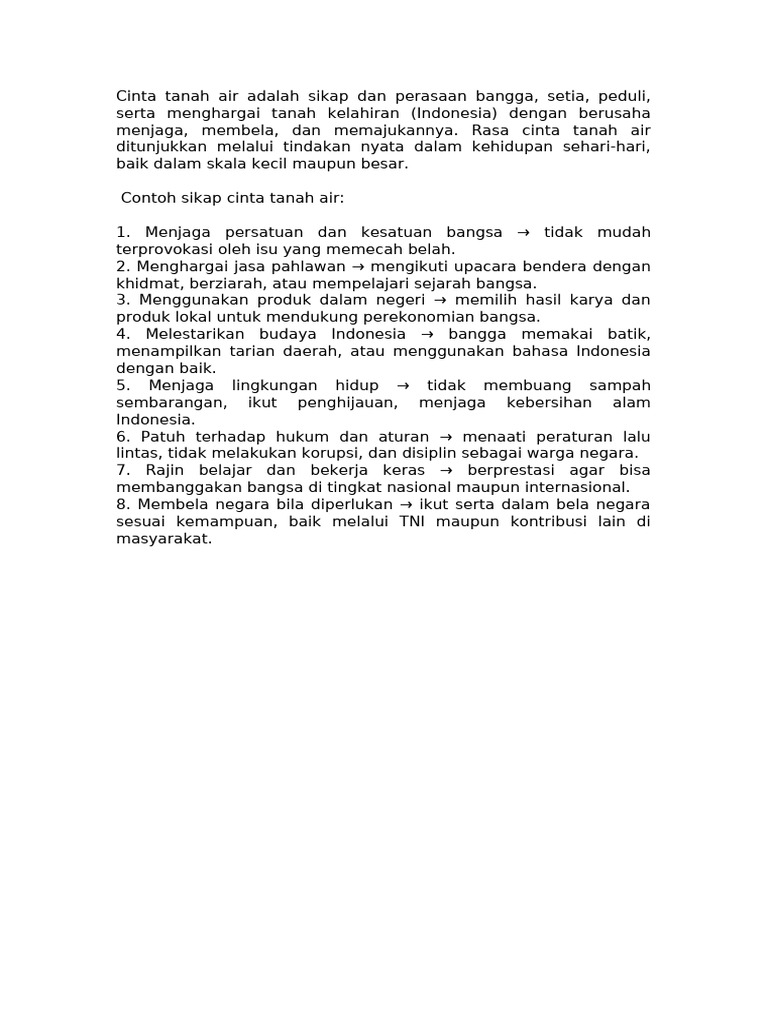 Cinta Tanah Air Adalah Sikap Dan Perasaan Bangga | PDF
