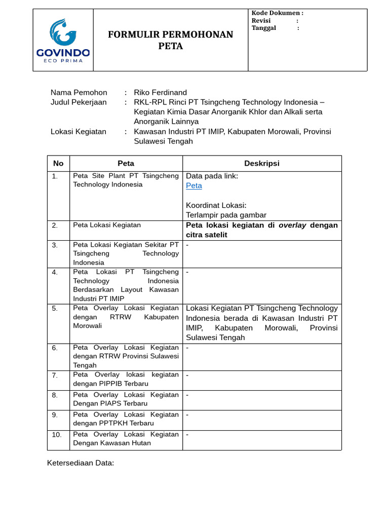 Form Permohonan Peta PT TTI - NaOH | PDF