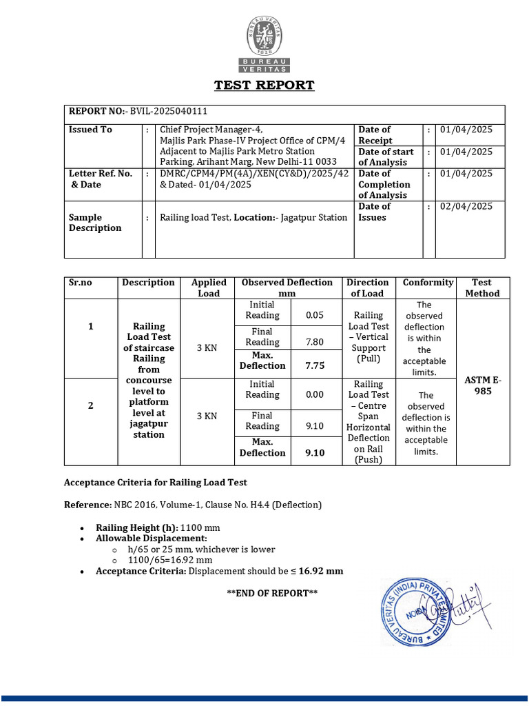 Railing Load Test Reports for Stations | PDF | Mechanical Engineering ...