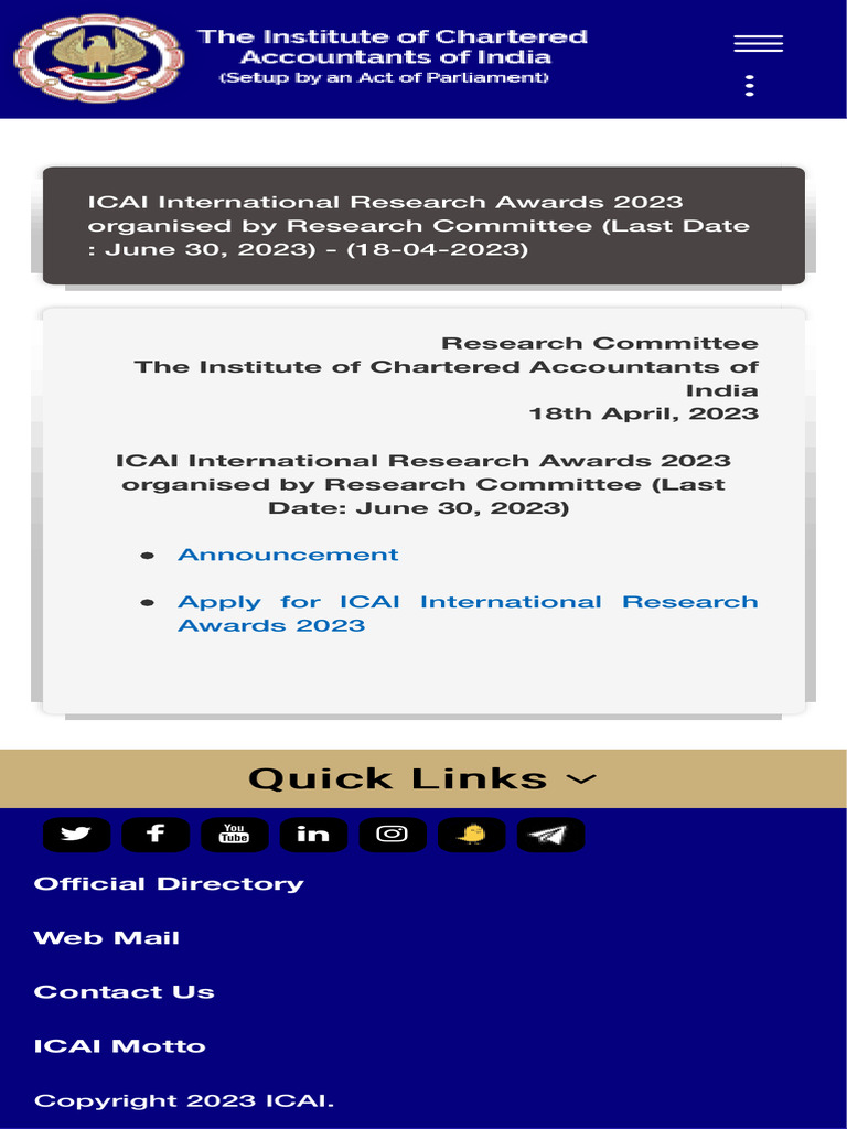 ICAI - The Institute of Chartered Accountants of | PDF