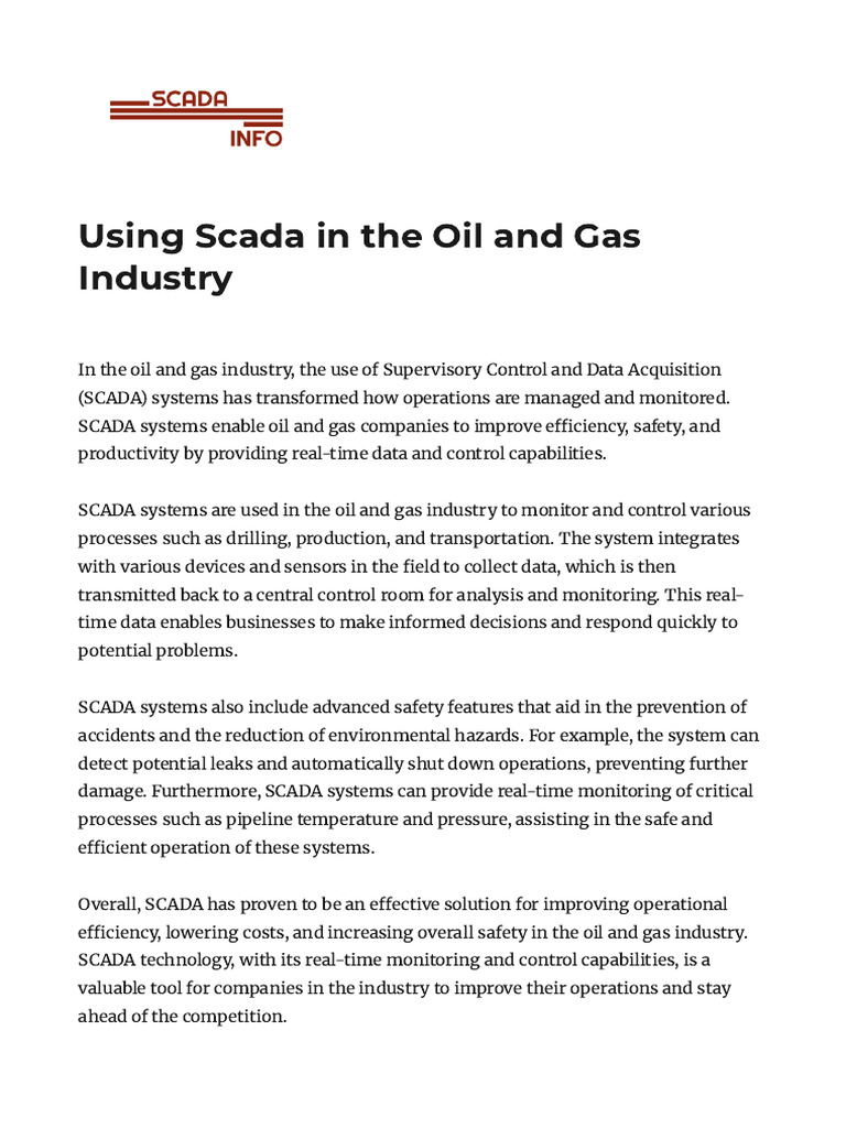 Using Scada in The Oil and Gas Industry - SCADA Info | PDF | Scada ...