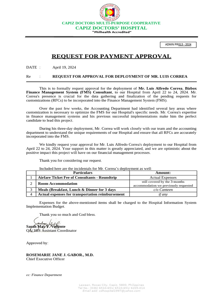 Admin Pr013-2024 Request For Approval For Deployment of Mr. Luis Correa ...
