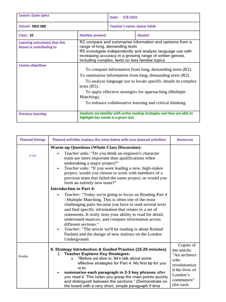 Level 1 Micro Lesson Plan | PDF | Learning | Lesson Plan