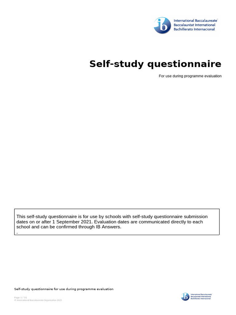 IB Self-Study Questionnaire Guide | PDF | Curriculum | Program Evaluation