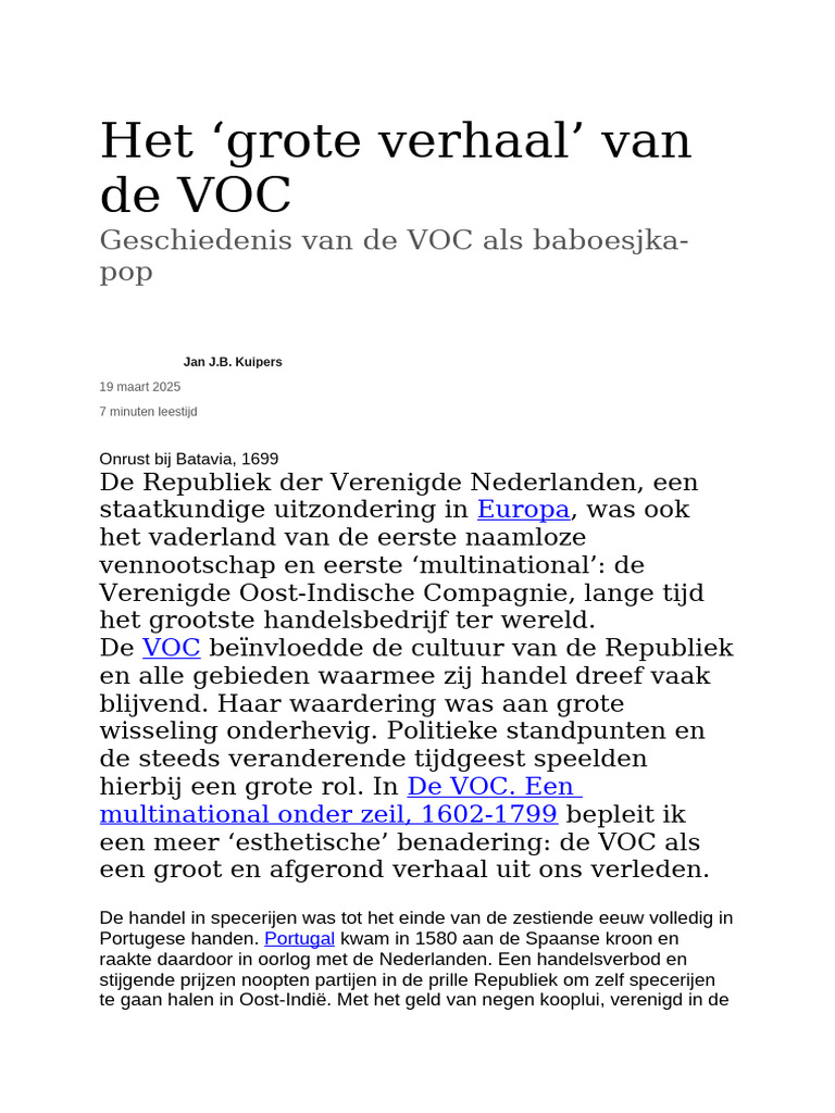 Het Grote Verhaal' Van de VOC | PDF