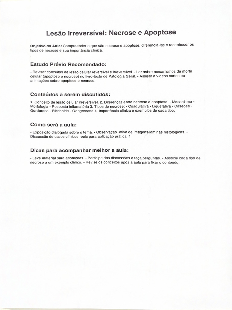 Lesão Irreversível Necrose e Apoptose | PDF