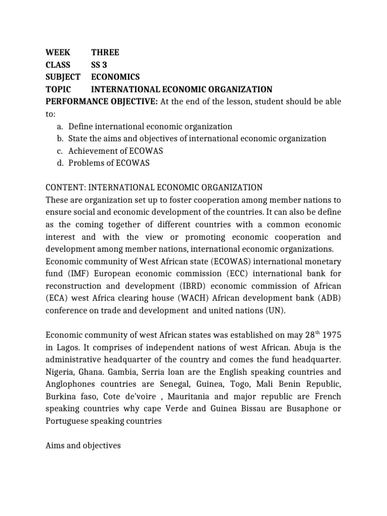 Understanding International Economic Organizations | PDF | West Africa ...