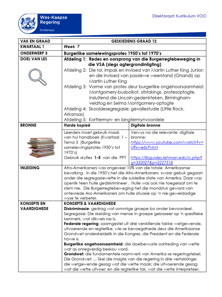 Geskiedenis Graad 12 Kwartaal 1 Week 7 - 2021 | PDF
