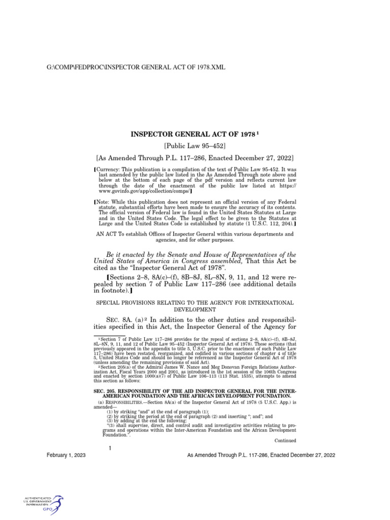 Inspector General Act Amendments 2022 | PDF | United States Code | Law ...