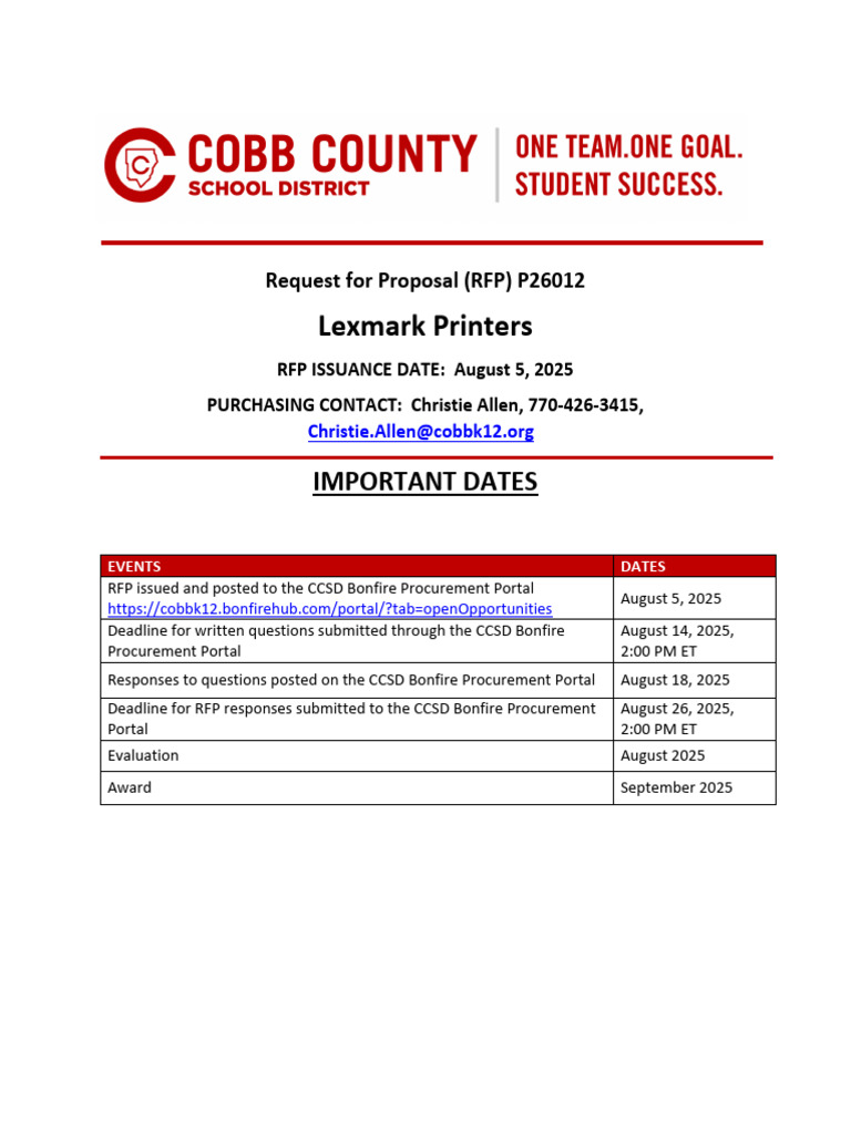 RFP P26012 for Lexmark Printers | PDF | Fee | Printer (Computing)