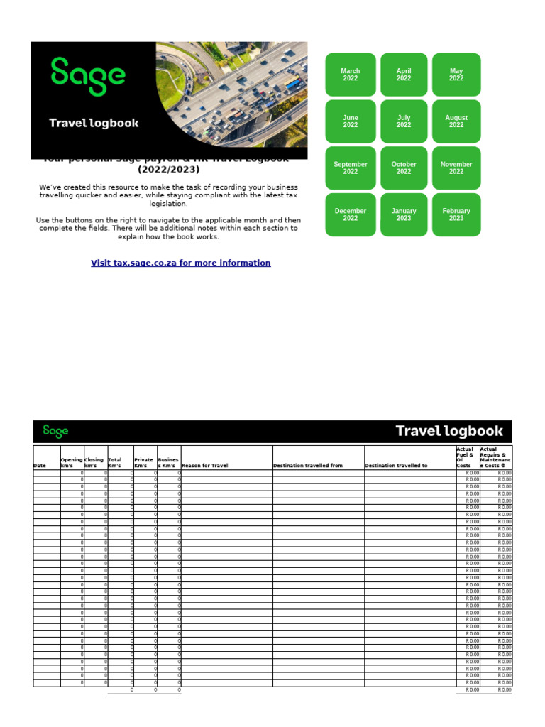Sage Payroll Travel Logbook 2022/2023 | PDF