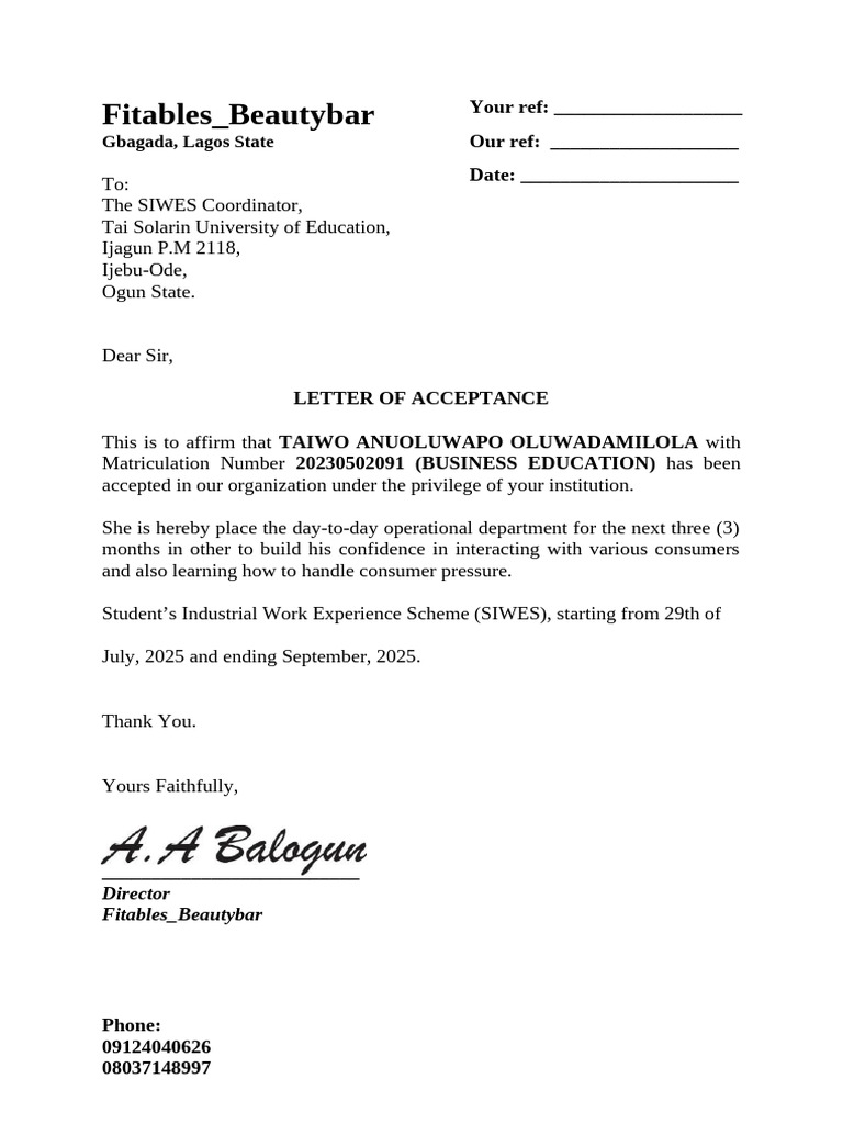 Letter of Acceptance | PDF