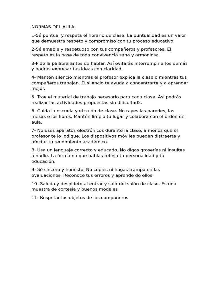 Normas de Conducta en el Aula | PDF
