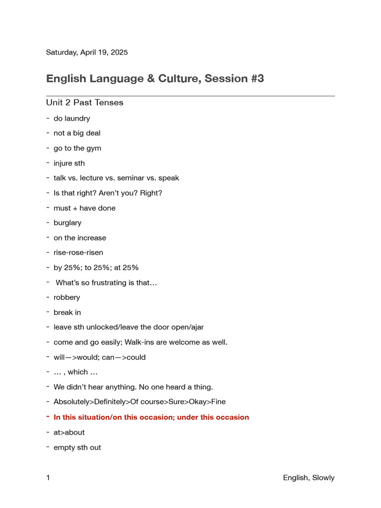 Session #3 - English Grammar, Past Tenses (Discourse & Conversation ...