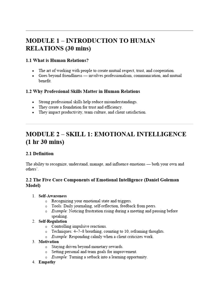 Human Relations Skills Training Guide | PDF | Communication | Emotional ...