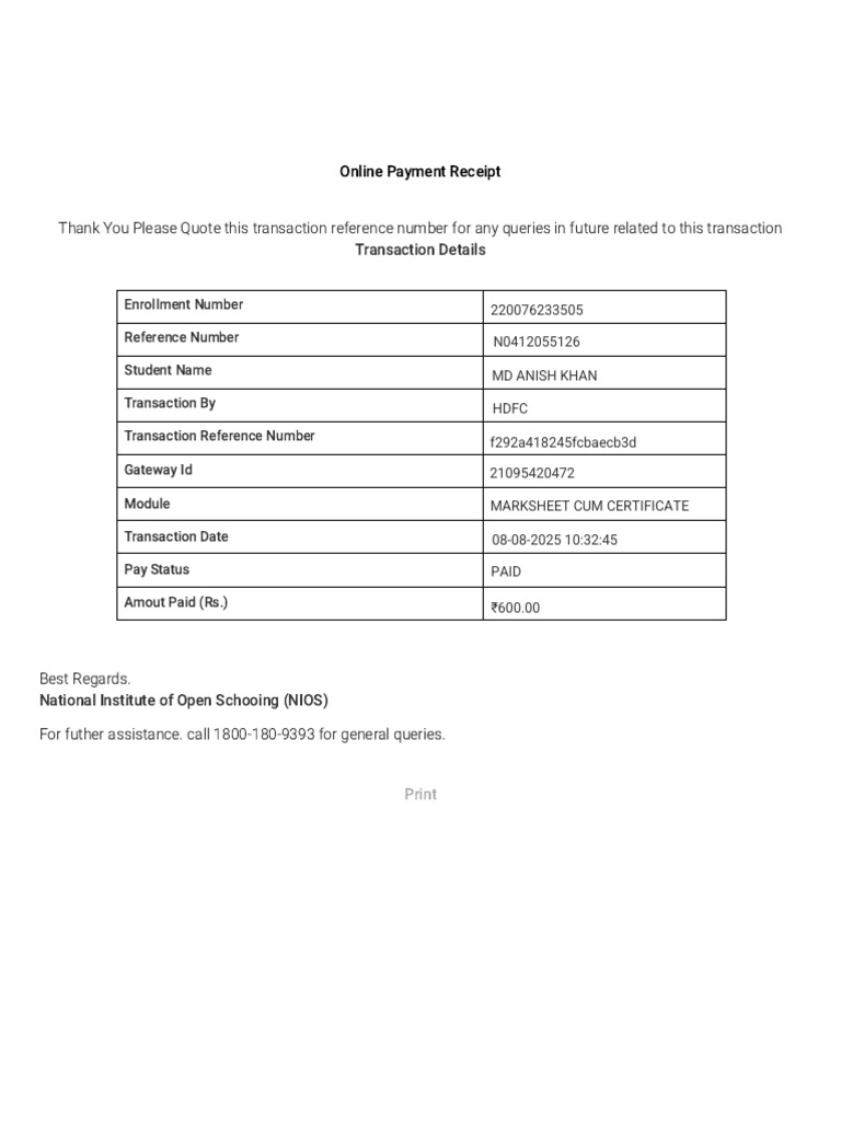 Payment Receipt | PDF