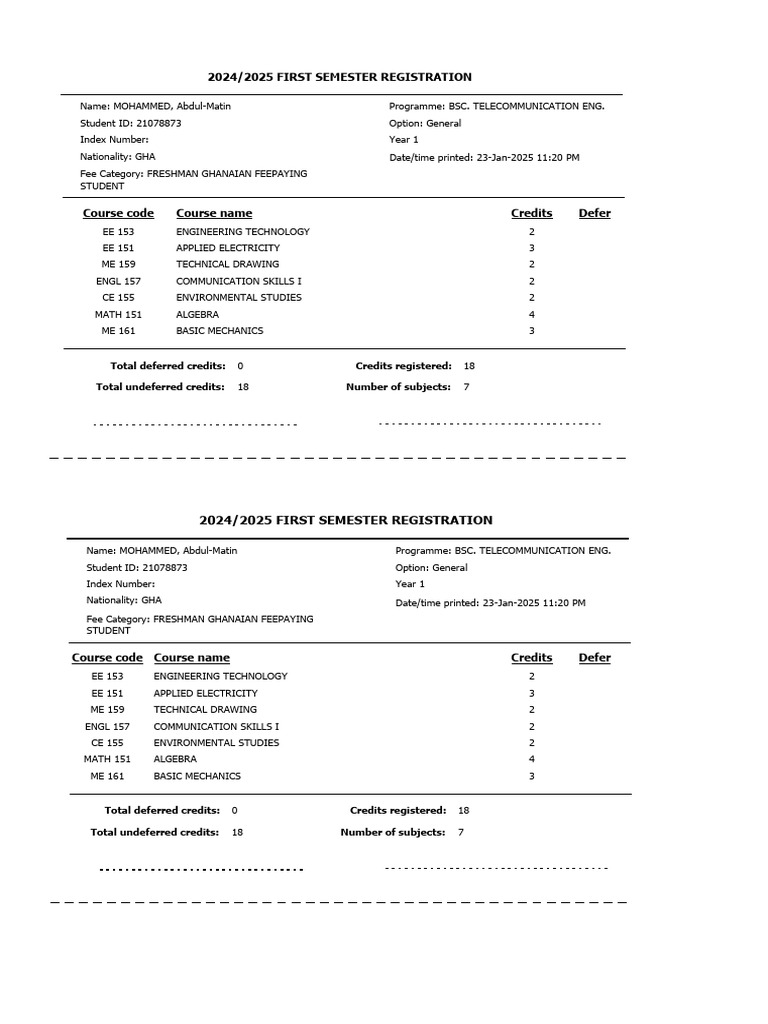 2024/2025 Registration for BSc Telecom Eng. | PDF | Authentication