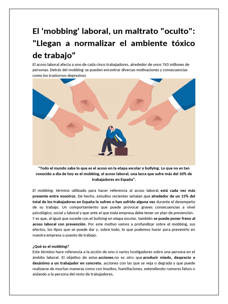 Mobbing Laboral Causas Y Consecuencias PDF Ansiedad Sicolog a