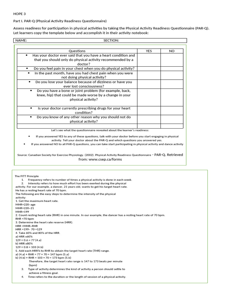 PHYSICAL EDUCATION 3 Activity | PDF | Heart Rate | Clinical Medicine